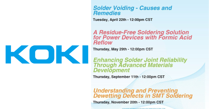 Koki Solder America to Host Webinar Series Showcasing Latest Soldering ...